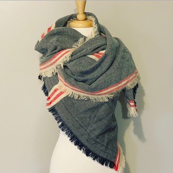 Merona | Accessories | Blanket Scarf Offwhite Bright Red Navy | Poshmark